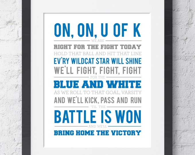 University of Kentucky Fight Song Wall Art - Printable Download - Blue ...