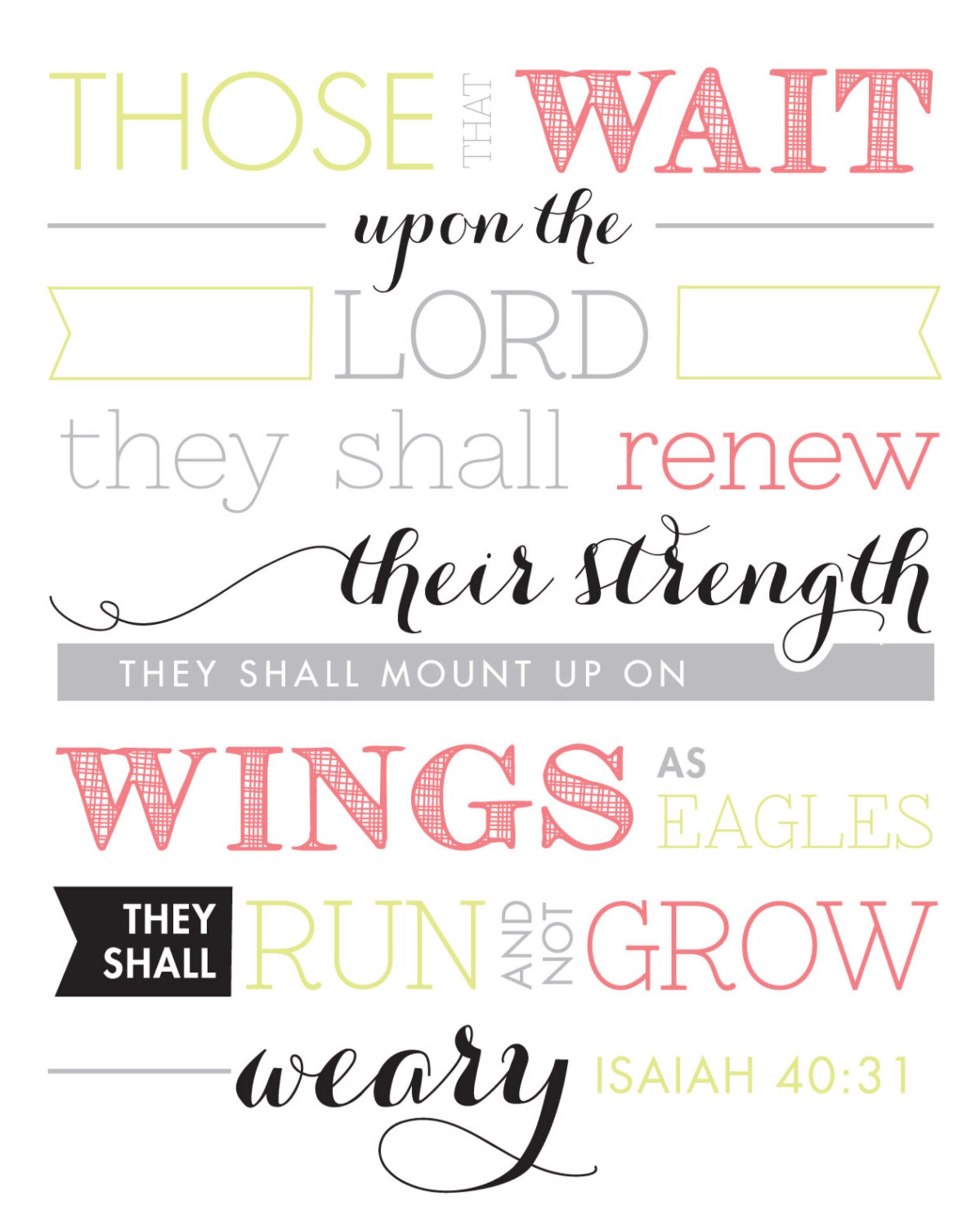 Bible Verse Wall Art Printable Isaiah 40:31 Fonts Typography ...