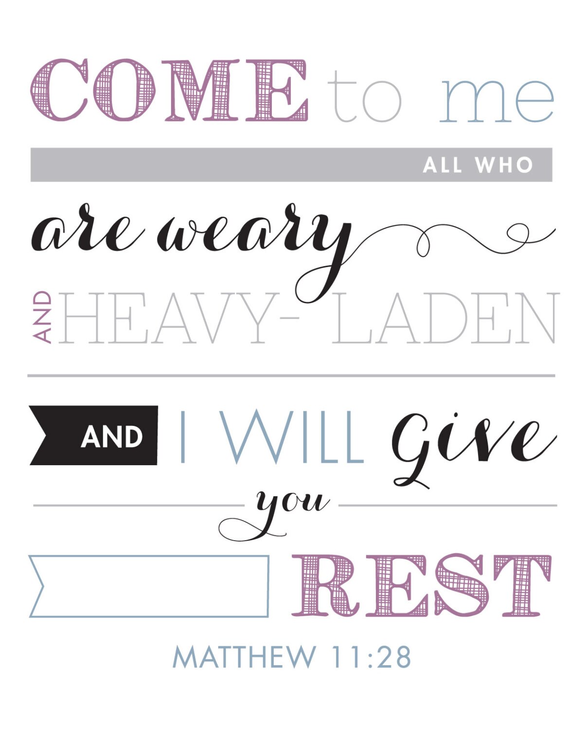 Bible Verse Wall Art Printable Matthew 11:28 Rest Blue | Etsy