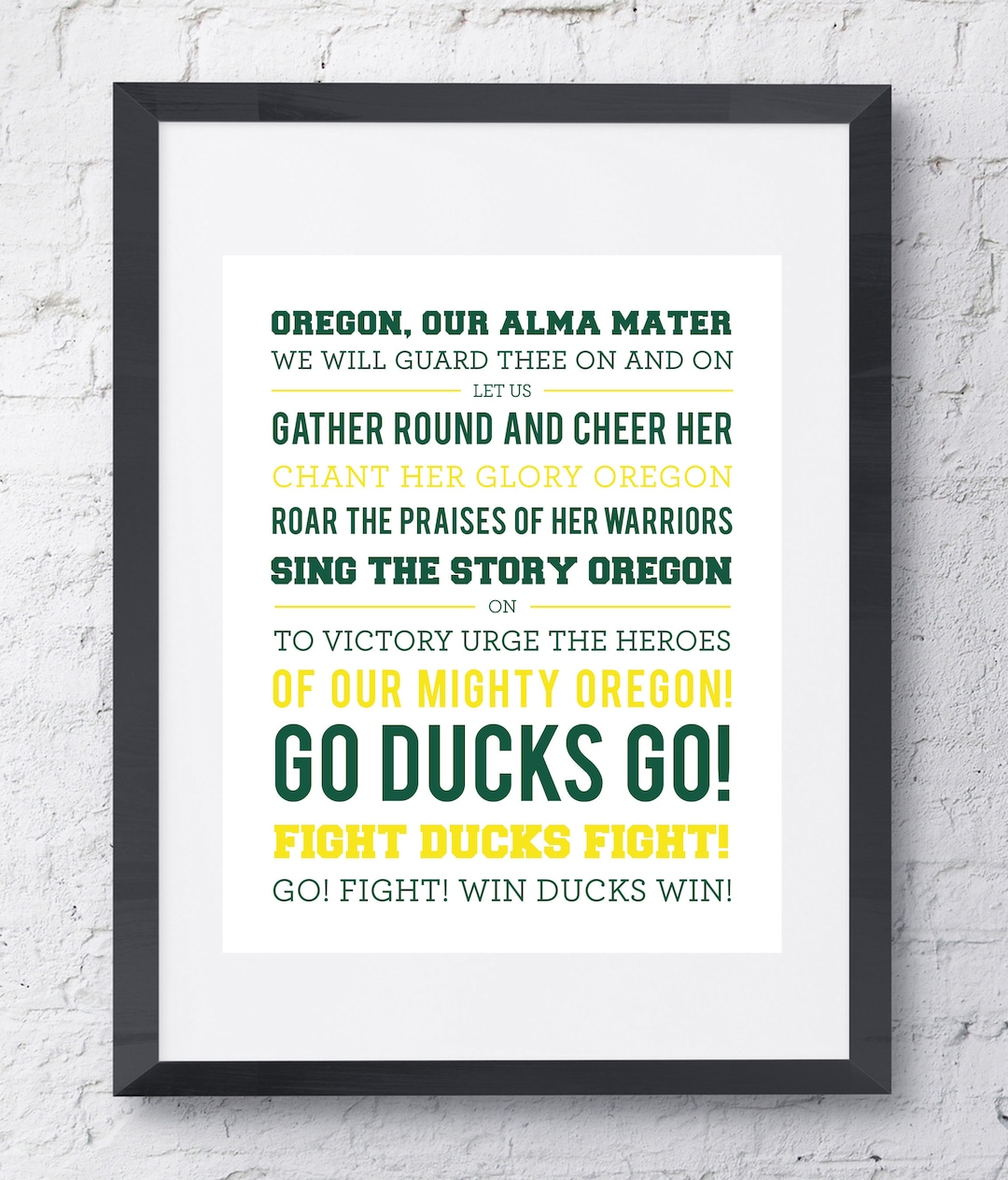 University of Oregon Fight Song Wall Art U of O printable Download ...