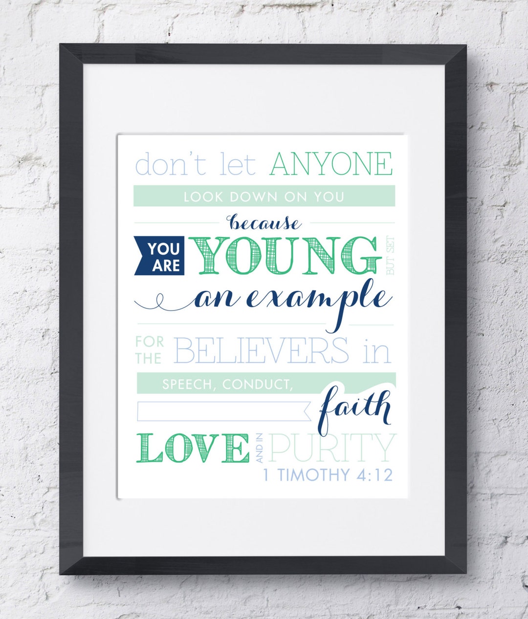 Bible Verse Wall Art - Printable - 1 Timothy 4:12 - Kids Youth - Green ...