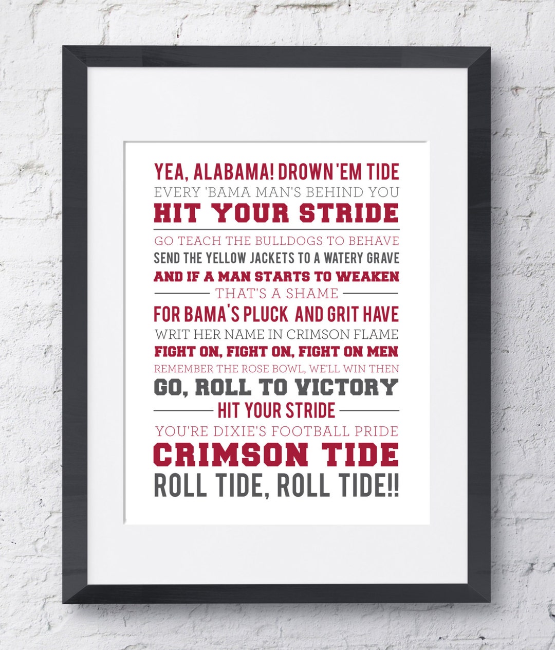 Alabama University Fight Song Wall Art - Printable Download - Crimson ...
