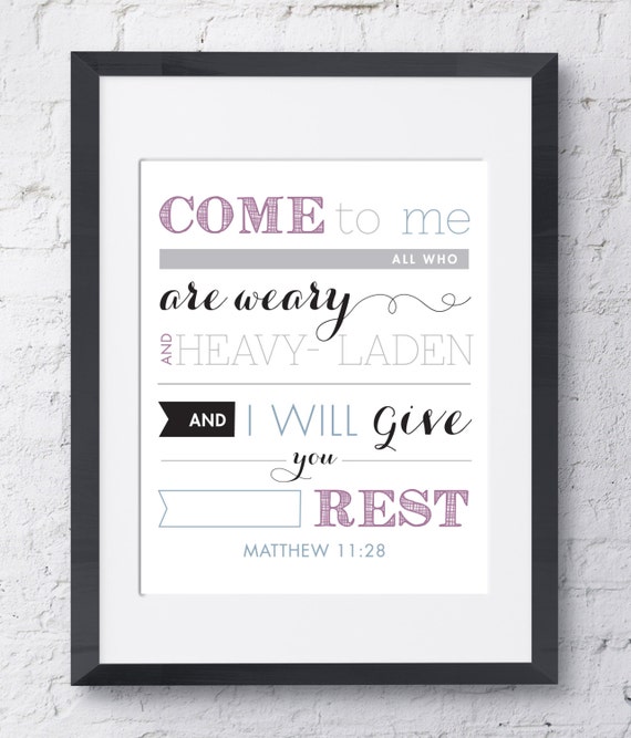 Bible Verse Wall Art Printable Matthew 11:28 Rest Blue | Etsy