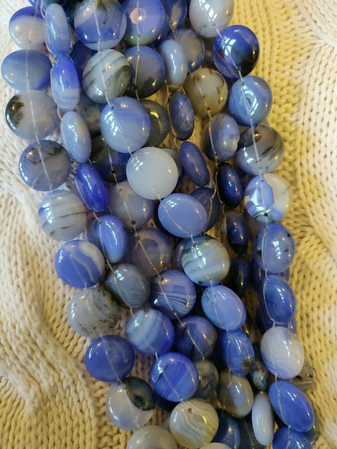 Blau gebändert Achat 2 Loch Knopf 15mm Halbedelstein 15.5 "24+ Perlen ...