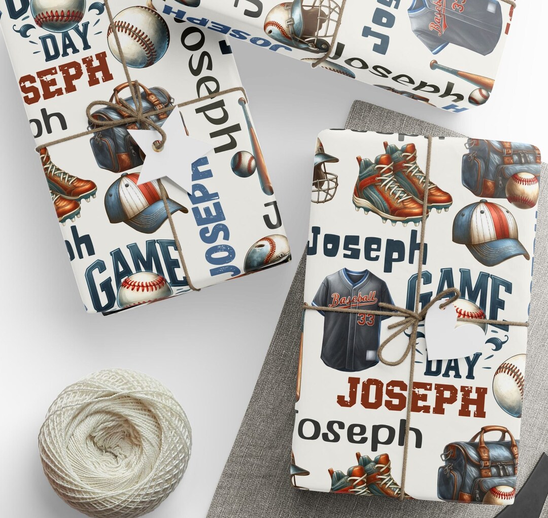 Personalized Name Baseball Wrapping Paper, Baseball Wrapping Paper ...