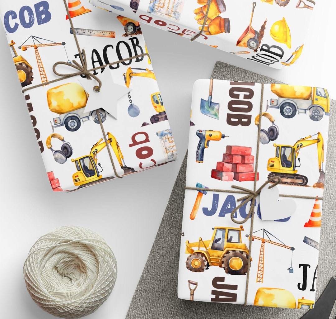 Personalized Name Wrapping Paper, Construction Wrapping Paper, Gift ...