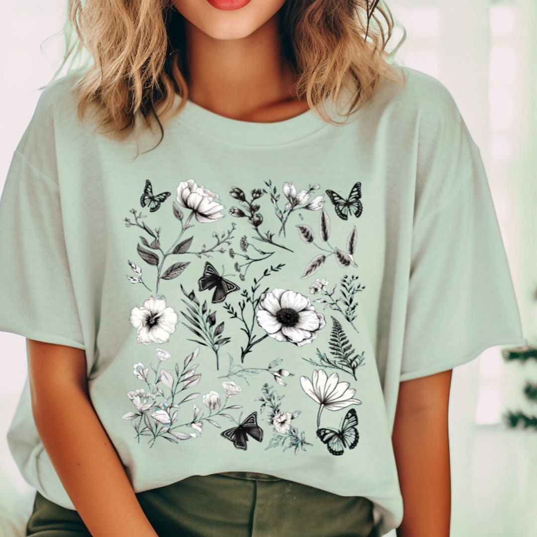 Botanical Floral T-shirt Leaves Vintage T-shirt Flower T - Etsy