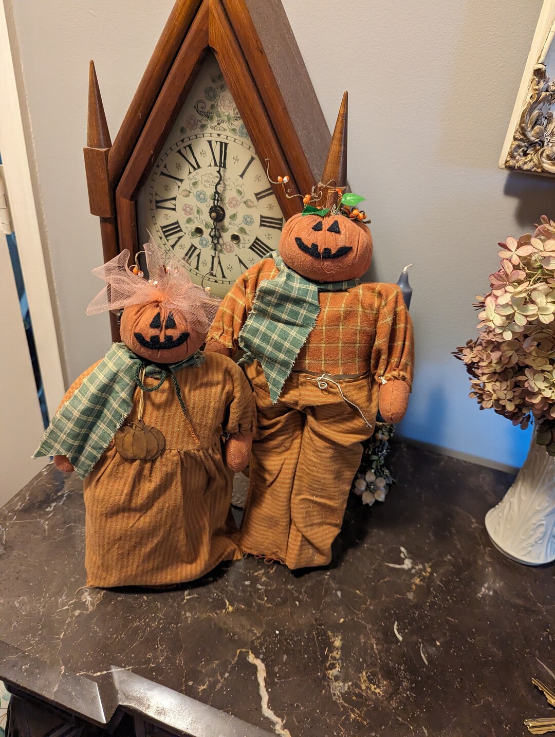 Halloween Dolls. Mr and Mrs Pumpkin Head, Handmade, Handsewn, Cloth ...