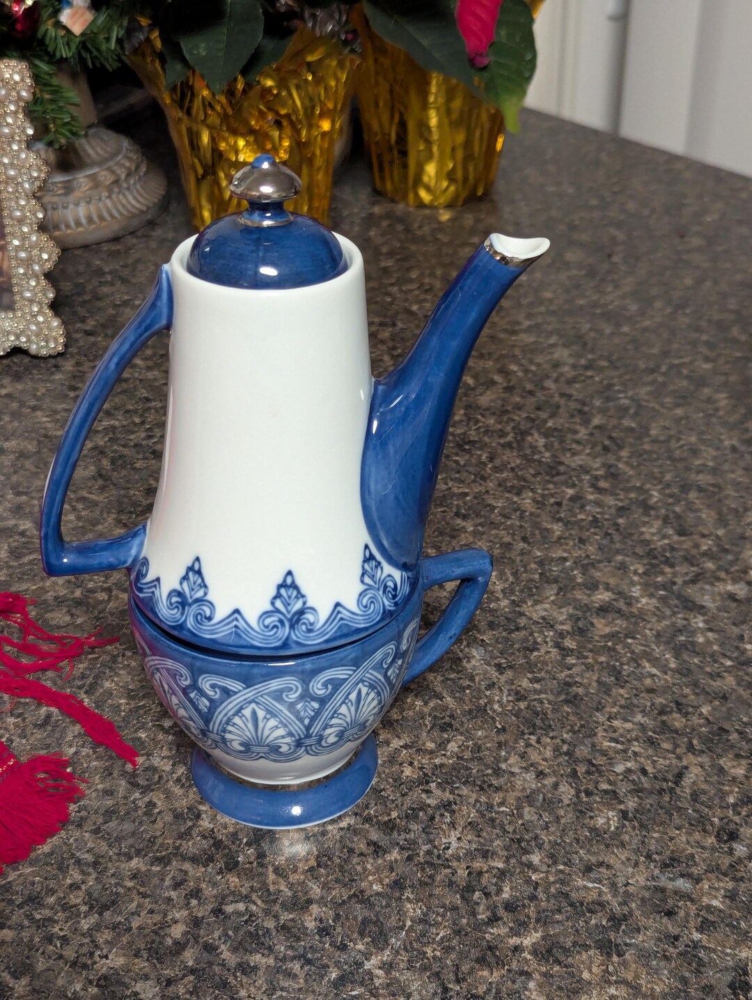 Bombay Co Teapot and Cup, Vintage Bombay Blue Tile Teapot Stacking ...