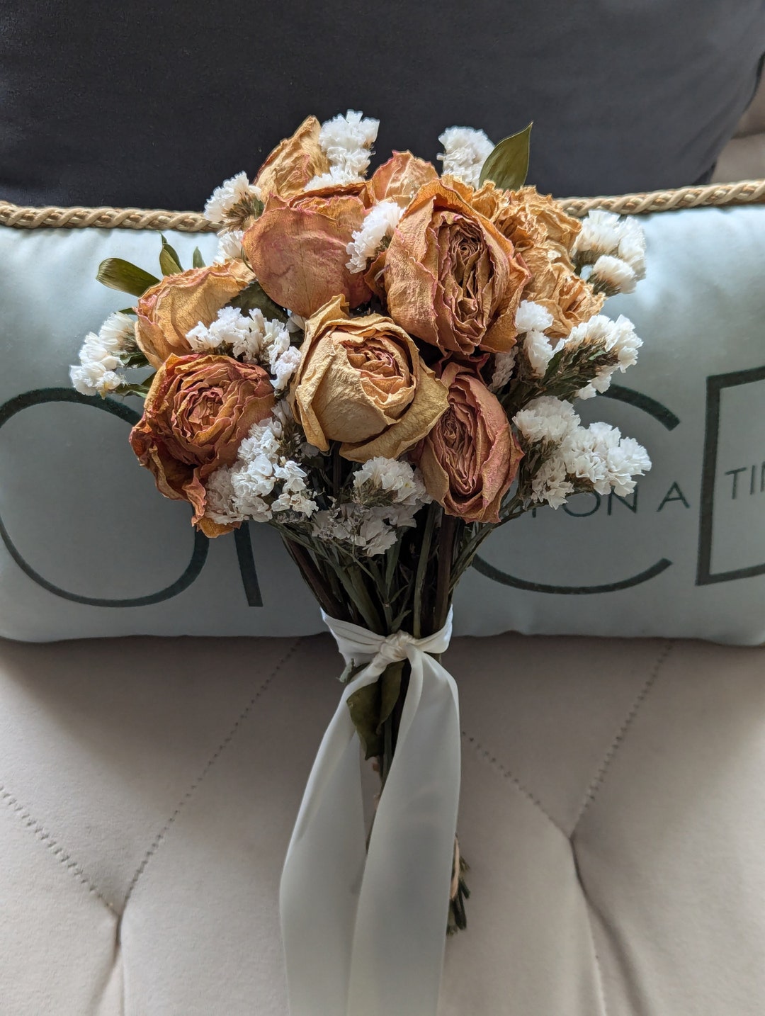 Dried Roses Bouquet, Dried Ivory Roses, Dried Flowers, Weddings, Home ...