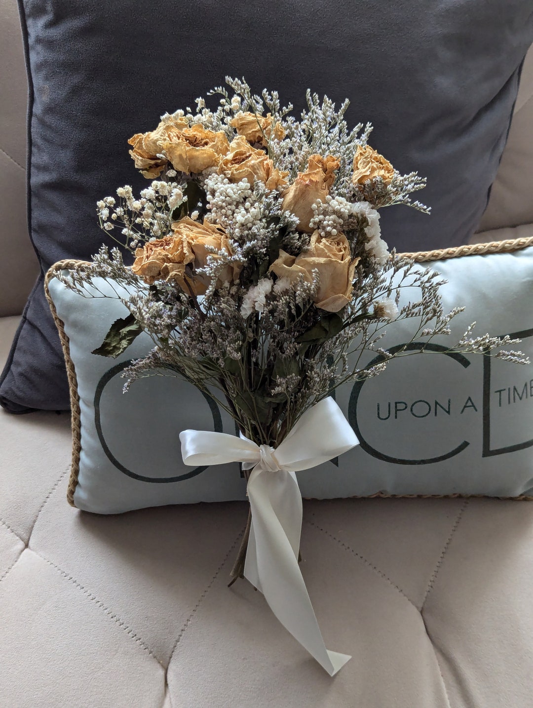 Dried Roses Bouquet, Dried Ivory Roses, Dried Flowers, Weddings, Home ...