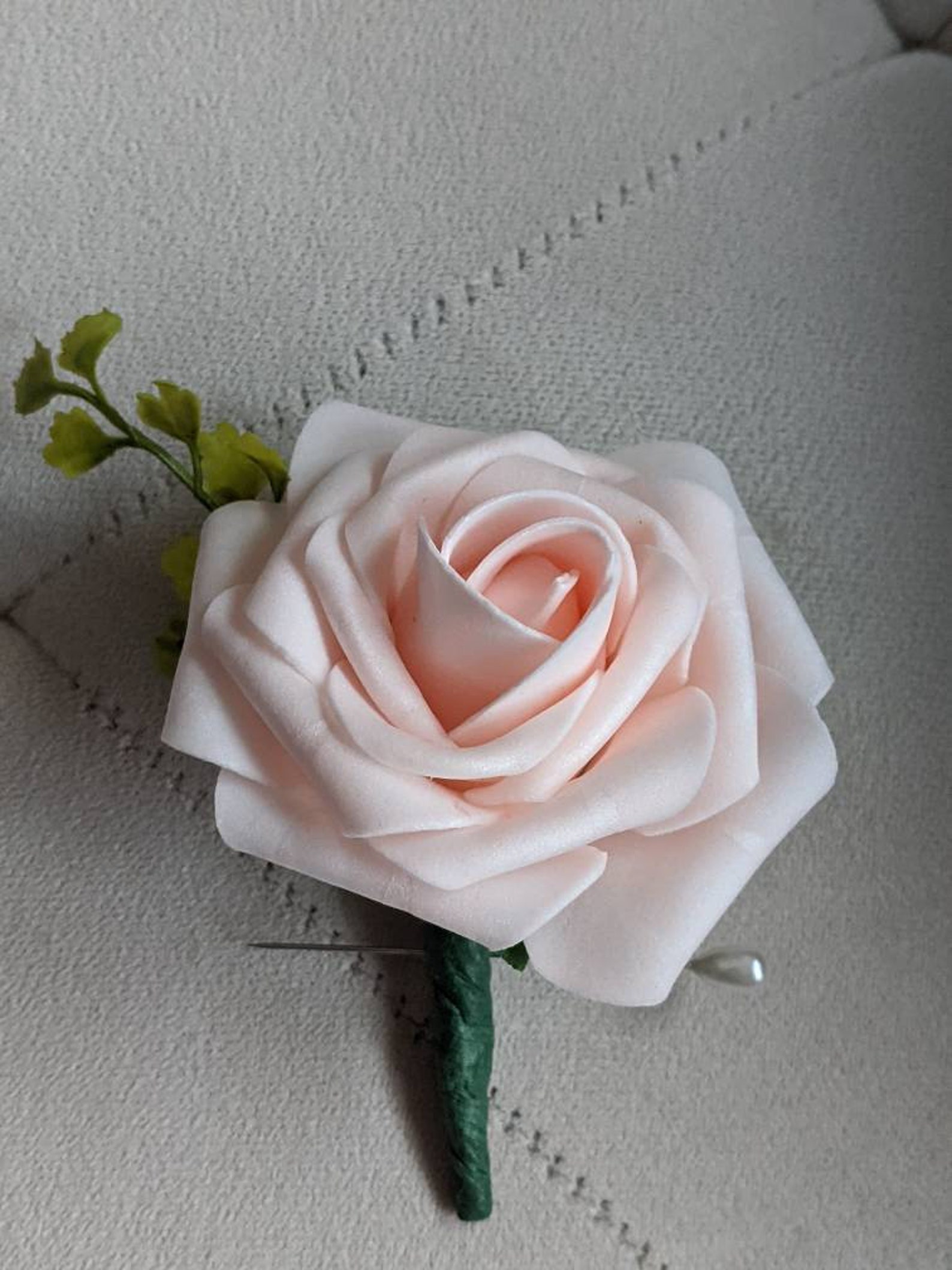 Blush Rose Boutonniere, Pale Peach Blush Real Touch Rose Boutonniere ...