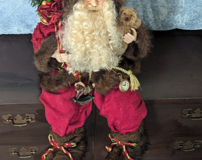 Christmas Old World Santa. Vintage Santa, Carrying Bag and Bear,sitting ...