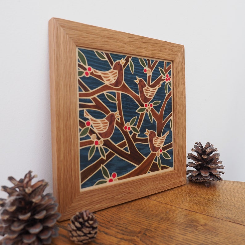 Four Calling Birds, Marquetry Wall Art, Animal Artwork, Modern Wall Art ...