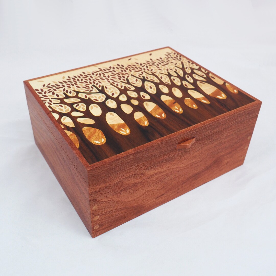 Large Wooden Jewellery Box Autumn Tree Design, Wooden Keepsake Box ...