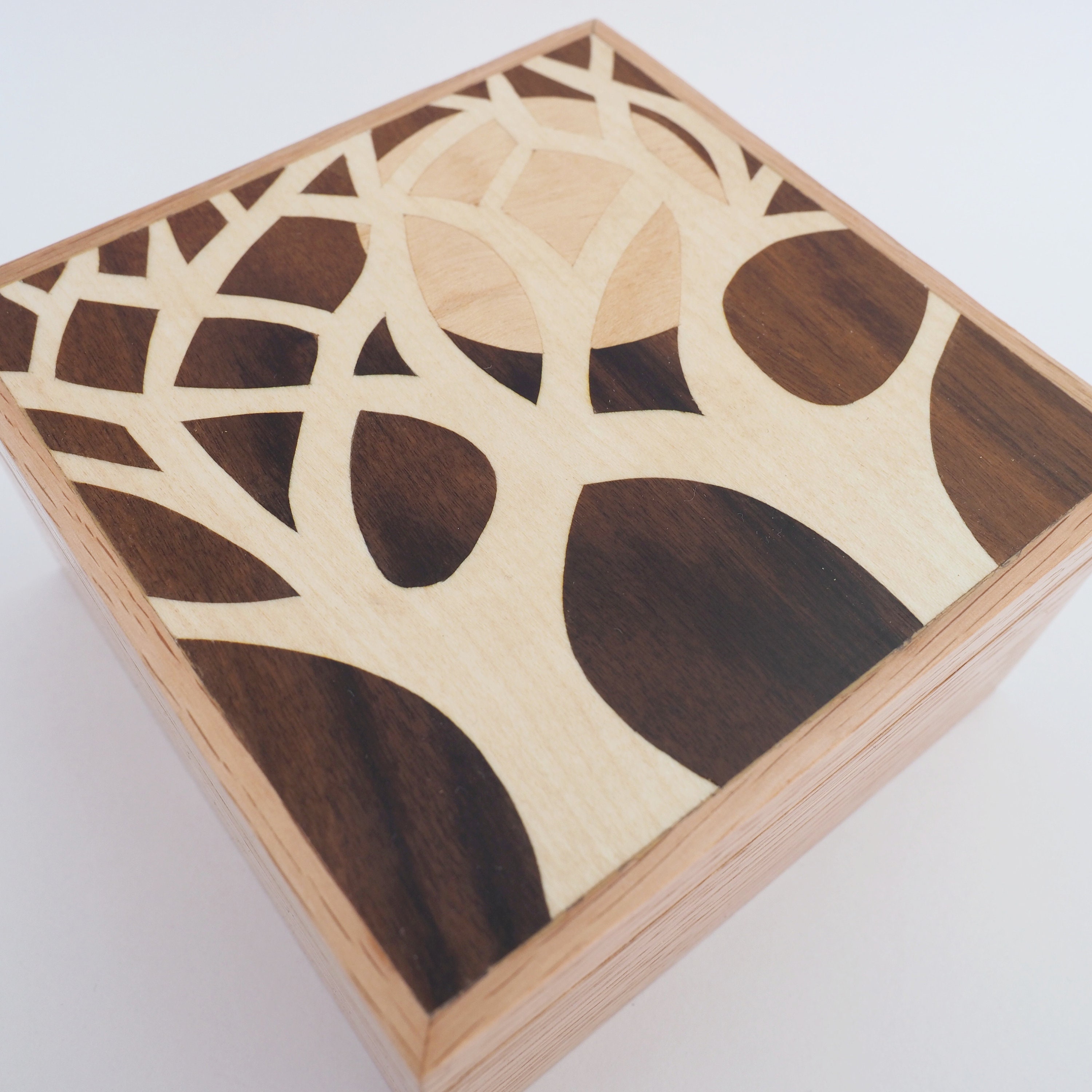 Wooden Trinket Box, Moon and Trees Marquetry Jewellery Box, Oak Watch ...