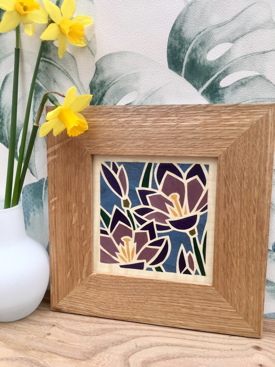 Crocus Flower Marquetry Wall Art, Small Purple Flower Wall Hanging ...