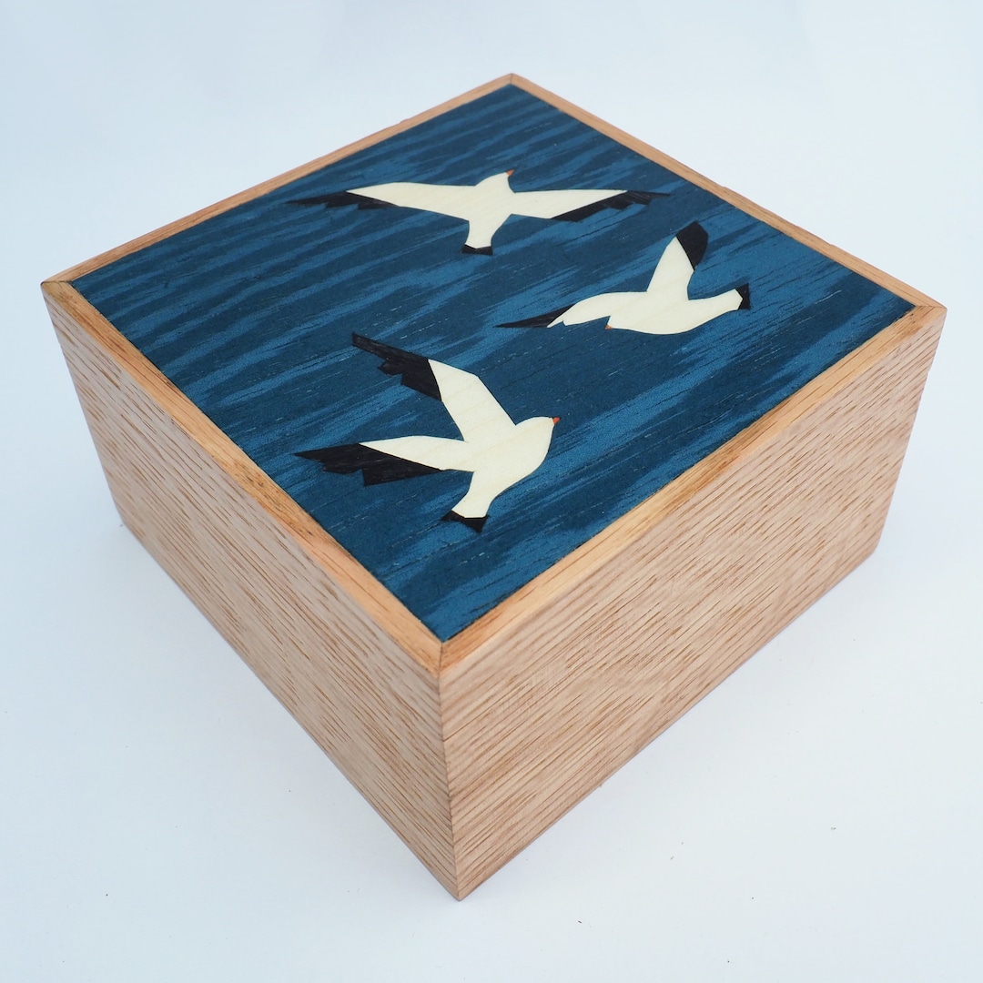 Wooden Trinket Box With Seagulls, Wooden Jewellery Box, Personalised ...