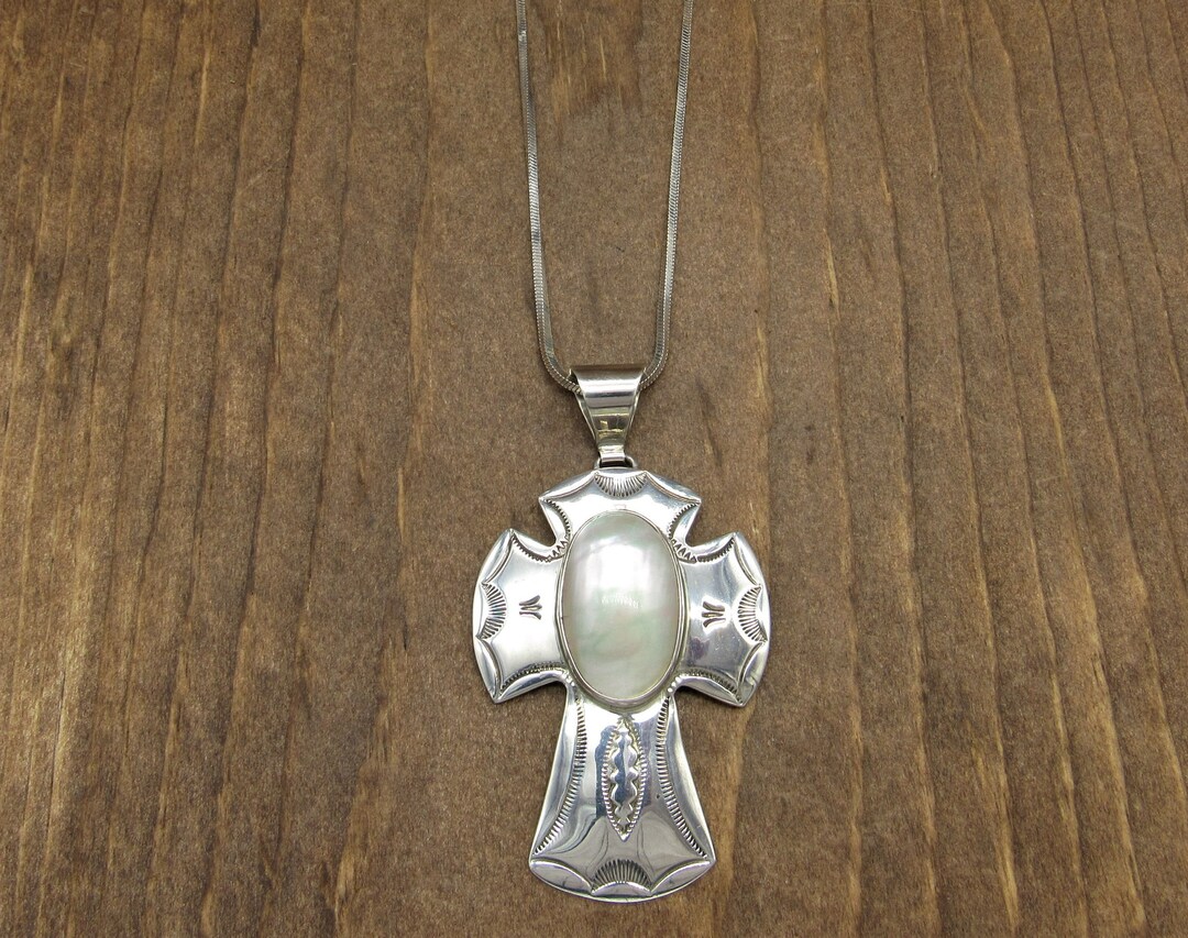 Sterling Silver and Mabe Cross Pendant on Sterling Snake Chain by J ...
