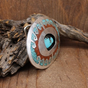 Vintage Sterling Silver Shadow Box Buckle With Turquoise Stone and Chip ...