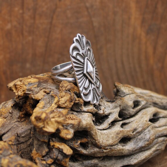 Southwestern Sterling Silver Size 8.5 Overlay Ring - Gem