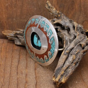Vintage Sterling Silver Shadow Box Buckle With Turquoise Stone and Chip ...