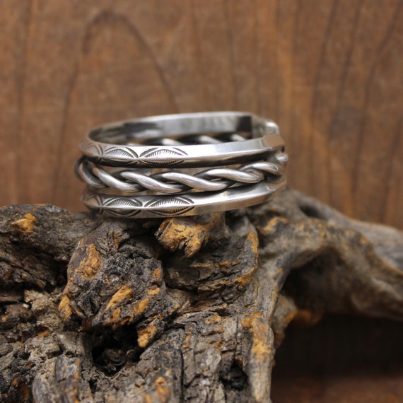 Sterling Silver Stamped Wire Cuff Bracelet - Gem