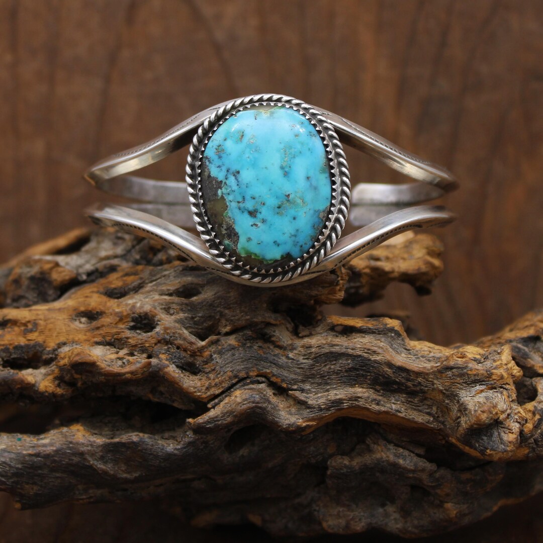 Sterling Silver Split Triangle Wire Shank Turquoise Cuff Bracelet - Etsy