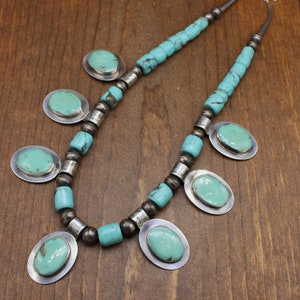 Vintage Navajo Green Turquoise Sterling Silver Necklace by Alice ...