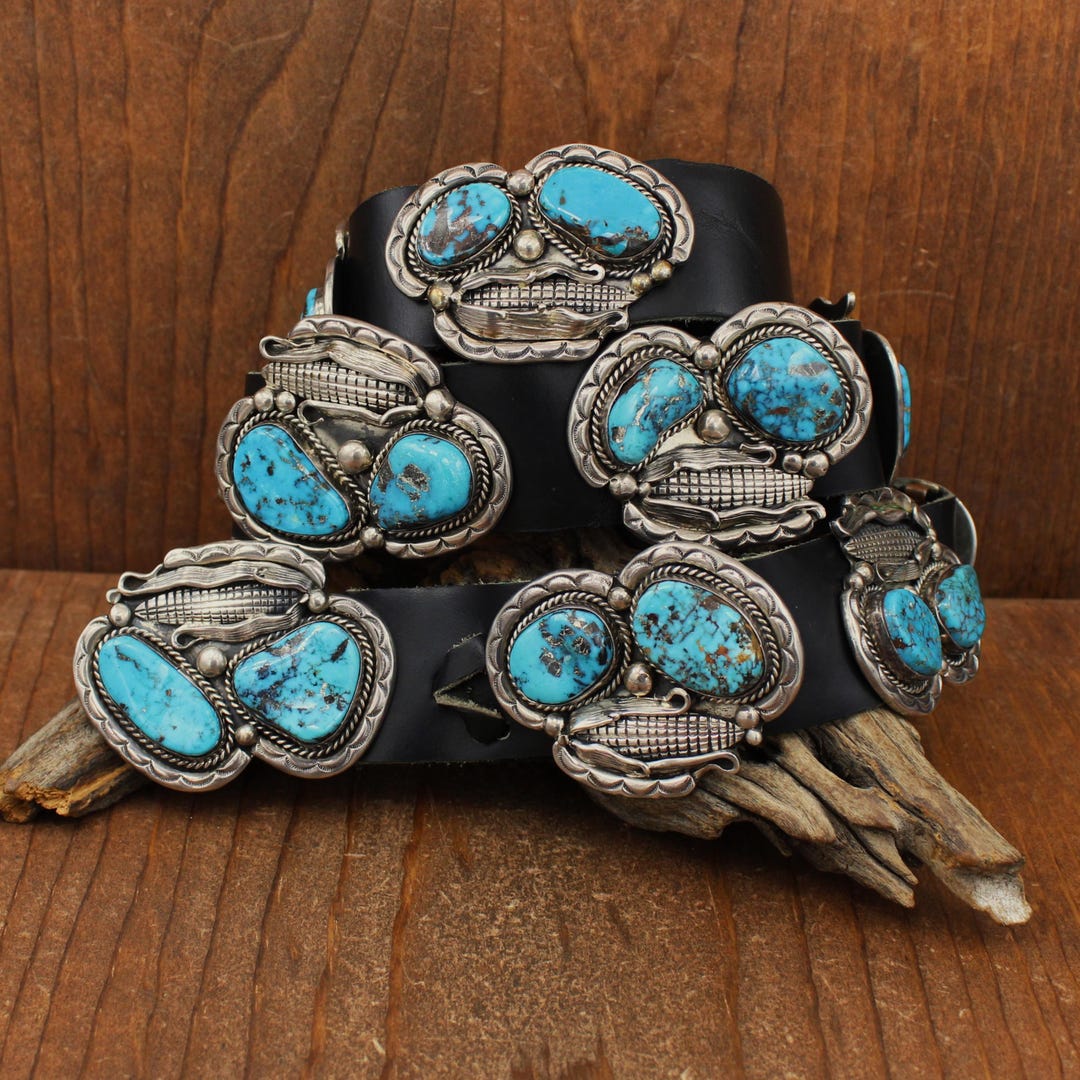 Sterling Silver and Turquoise Navajo Corn Design Concho Belt by Tom ...