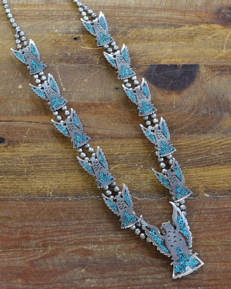 Vintage Phoenix Bird Chip Inlay Necklace - Etsy