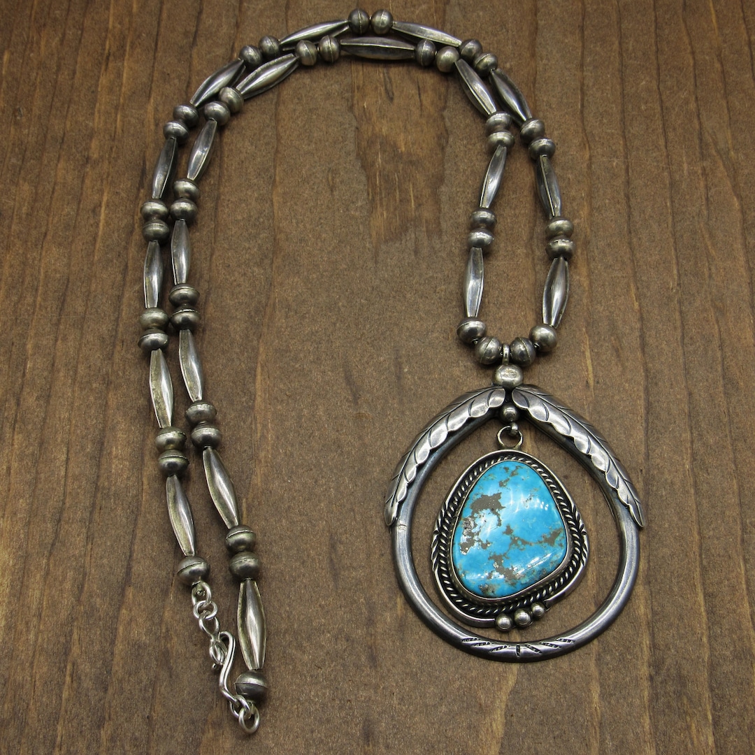 Vintage Sterling Silver Turquoise Pendant Necklace - Etsy