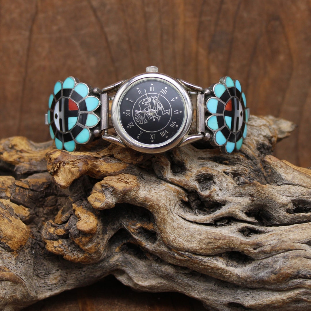 Vintage Sterling Silver Inlaid Sun Kachina Mask Watchband by Julalita ...