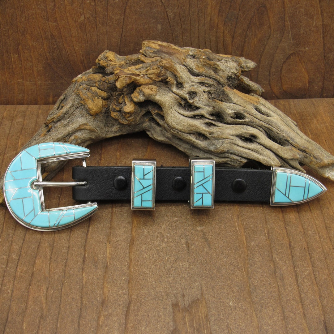 Navajo Vintage Sterling Silver Inlay Turquoise Ranger Set* - Etsy