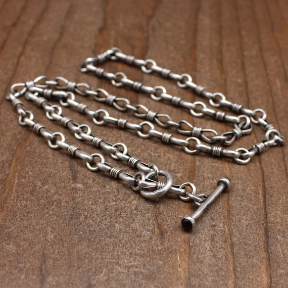 Handmade Sterling Silver Toggle Clasp Chain with Garn… - Gem
