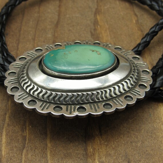 Sterling Silver and Green Turquoise Shadow Box Bolo T… - Gem