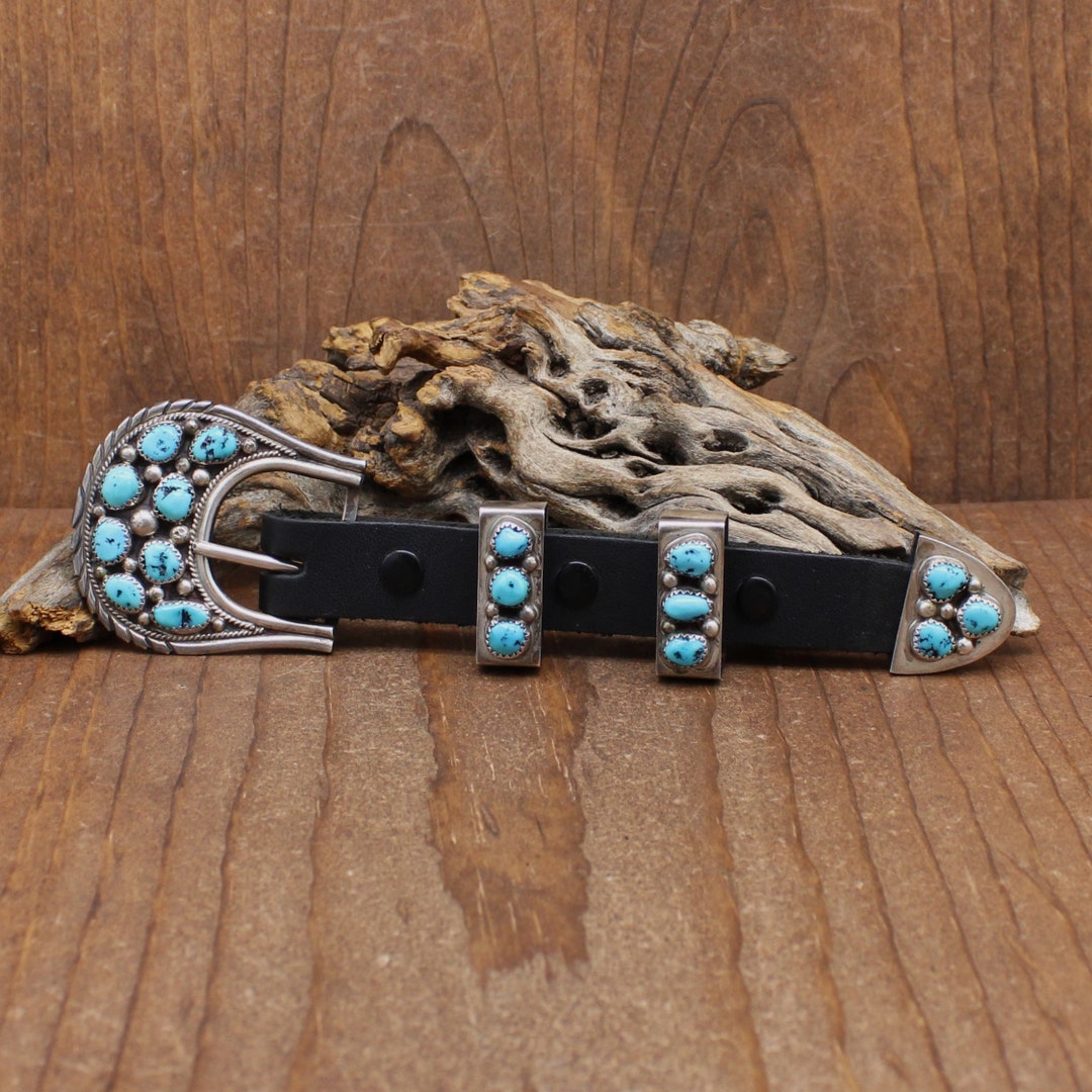Sterling Silver Turquoise Cluster Ranger Buckle Set by Tommy Moore - Etsy