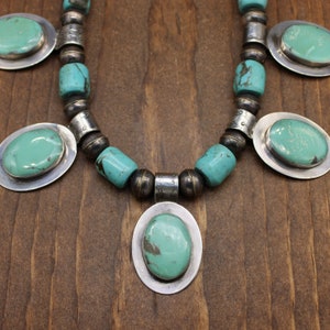 Vintage Navajo Green Turquoise Sterling Silver Necklace by Alice ...