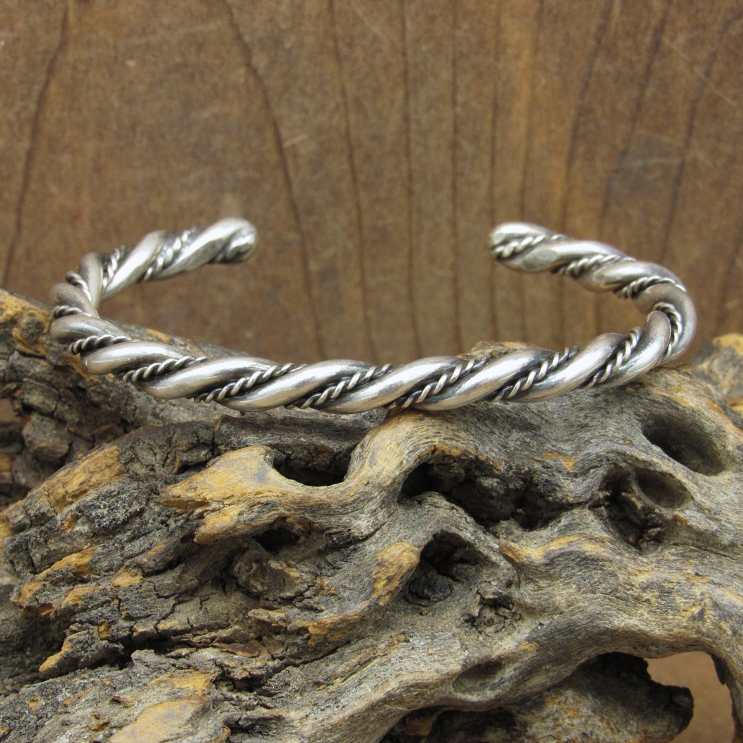 Vintage Sterling Silver Twisted Braided Cuff Bracelet - Etsy