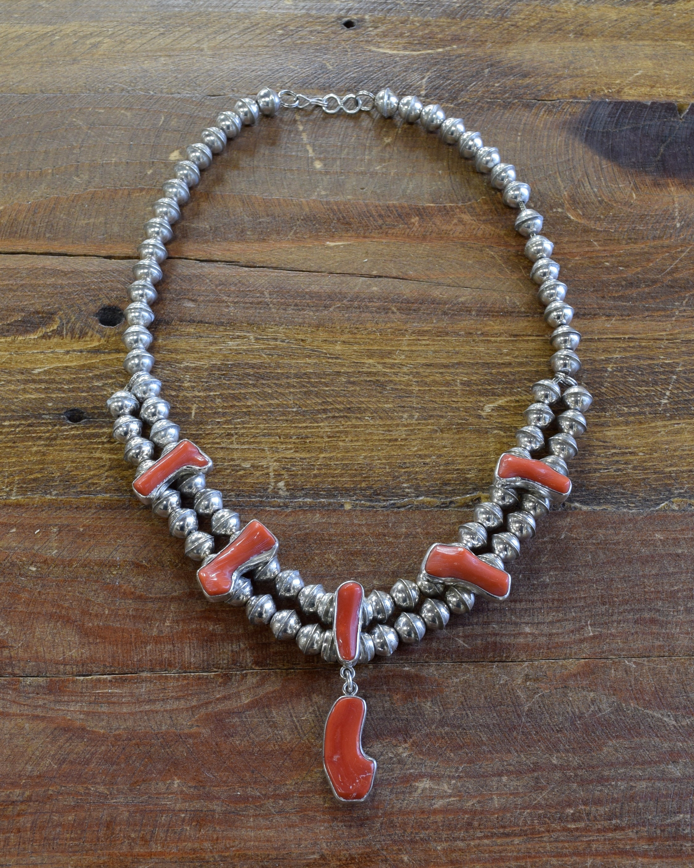 Sterling Silver Bead and Coral Necklace * - Etsy