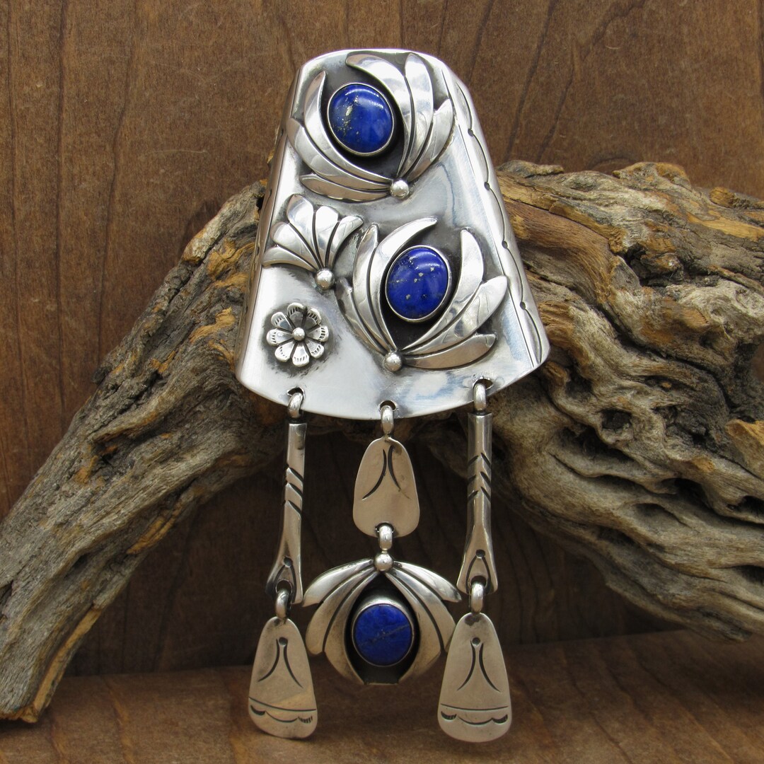 Vintage Navajo Lapis Sterling Silver Collar Brooch by Alice Platero - Etsy