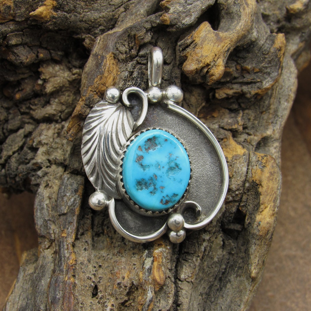 Vintage Turquoise Sterling Silver Oxidized Pendant by June Perry * - Etsy