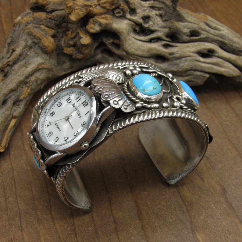 Vintage Large Men's Sterling Silver and Turquoise Watch - Etsy