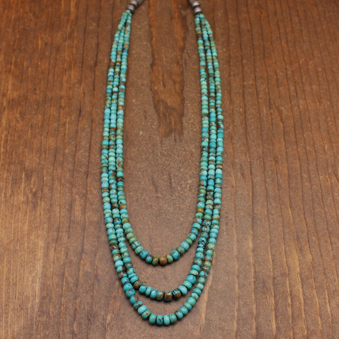 Sterling Silver Three Strand Turquoise Bead Necklace - Etsy