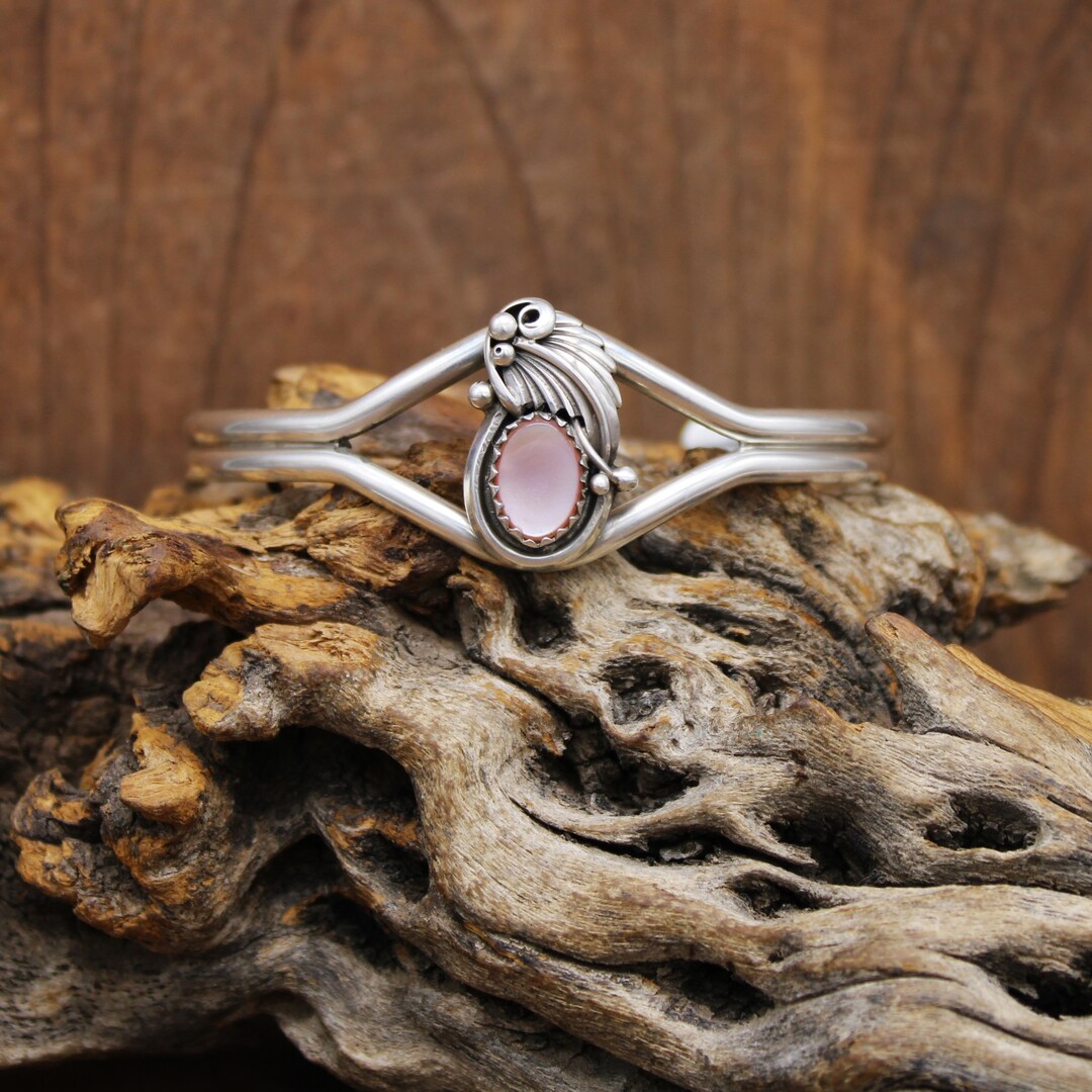 Vintage Sterling Silver and Pink Mussel Shell Southwestern Cuff ...