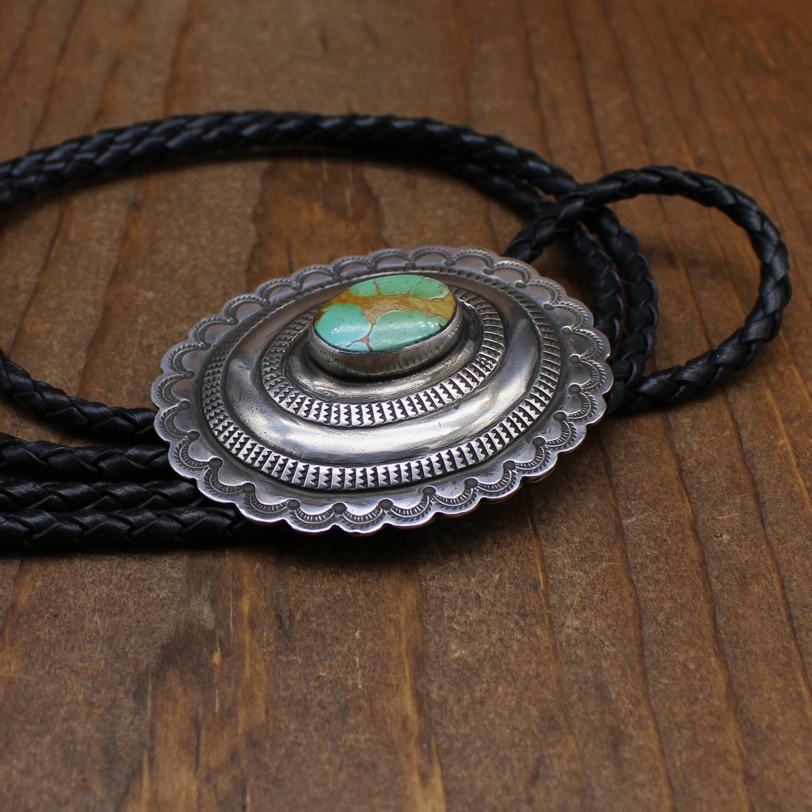 Sterling Silver Concho Style Bolo With Green Turquoise Stone * - Etsy
