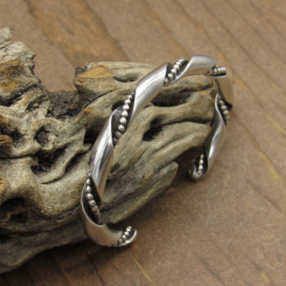 Sterling Silver Twisted Silver Cuff Bracelet - Gem