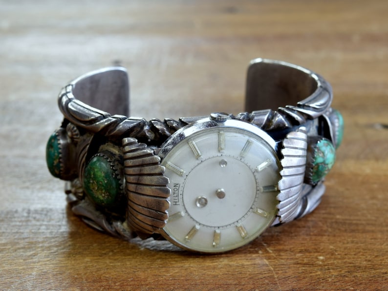 Vintage Navajo Sterling Silver Turquoise Watch Cuff Bracelet - Etsy