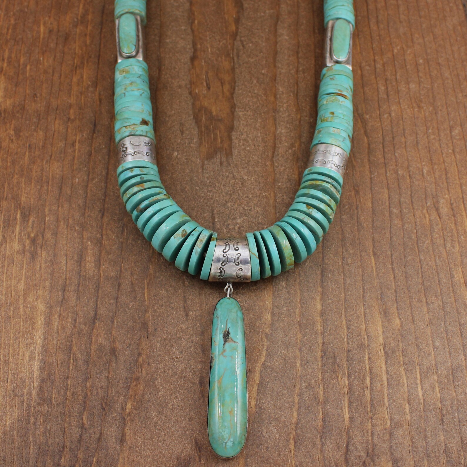 Handmade Turquoise and Sterling Silver Bead Necklace by Alice Platero ...