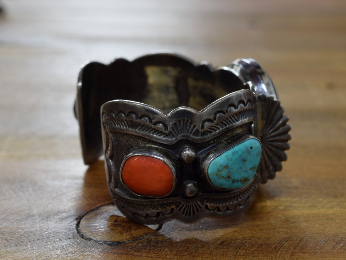 Vintage Navajo Carl Begay Sterling Silver Coral and Turquoise - Etsy